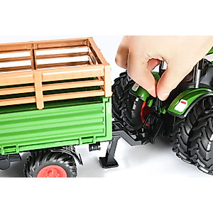 Remote Control Tractor and Trailer Set RC Kids Tractor Toy Front Loader Farm Truck Toddler Farm Toys with Lights and Sound, Metal Cab, 8 Wheels RC Toys Boys Gift for 3 4 5 6 7 8 Years Old