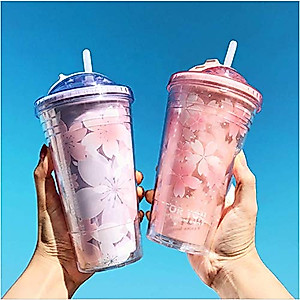 PMCDS2G Insulated Tumbler with Lid and Straw Double Wall Reusable Leakproof 16oz Travel Tumbler Cup Water Bottle BPA Free - Pink