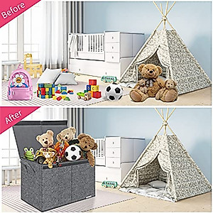 Friday Monkey Large Toy Storage Box Organizer with Removable Lids & Reinforced Handles 2 Pack, Sturdy Collapsible Toys Chest Bin Basket for Kids, Boys, Girls Room, 25x13x16inch, Dark Grey, ZMBCWJX2P