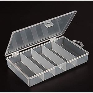 SBYURE 2 Pack 5 Grid Clear Plastic Fishing Tackle Storage Box Jewelry Making Findings Organizer Box Container Case Utility Box,7x4.3x1.2inch