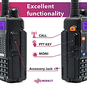 Mirkit Baofeng Radio UV-5R MK3X Legal Power Tri-Band Radio 2024 VHF/UHF 144-148/222-225/420-450 MHz - Walkie Talkie with 2100 mAh Li-ion Baofeng Battery, Neck Strap Lanyard Mirkit Ham Radio Operator