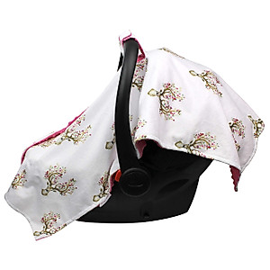 Car Seat Canopy Cover - Flowered Antlers Pink