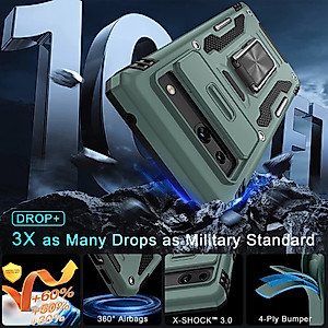 DEERLAMN for Pixel 7a Case,Google Pixel 7a Case with Slide Camera Cover+Screen Protector(2 Packs),Rotated Ring Kickstand Military Grade Shockproof Protective Cover-Green