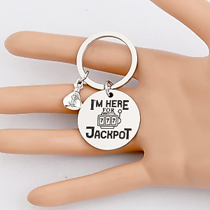 BLEOUK Slot Machine Keychain Gambling Gifts Casino Lover Gift I'M Here For Jackpot Sloth Machine Player Gift (HERE FOR JACKPOT)
