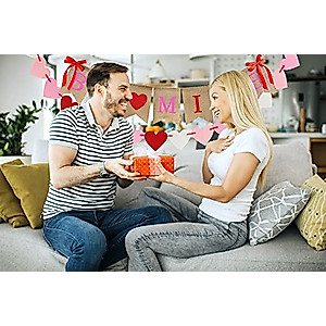 Valentines Day Burlap Banner, Valentines Decor for Home, Be Mine Hanging Banner & 28 Pcs Felt Heart Garland Banner Decor for Mantle Fireplace Wall, Decorations Pre-Assembled - No DIY Required