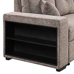 Merax Reversible Sleeper Sectional Sofa Bed with Side Shelf and 2 Stools,Pull-Out L-Shaped Couch with Storage Chaise Left/Right Hande for Living Room Love Seats, Knox Charcoal
