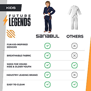 Sanabul Future Legends BJJ Gi for Kids Jiu Jitsu Gi Kimono for Children Youth Preshrunk Fabric & BJJ White Belt Included - Navy/Orange, K1