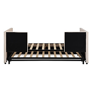 Eafurn Upholstered Daybed with Trundle,Extendable Daybed with Trundle Bed, Twin to King Daybed,Velvet Upholstered Daybed Sofa Bed w/Wood Slat, Twin Size Upholstered Daybed for Kid Boys Girls