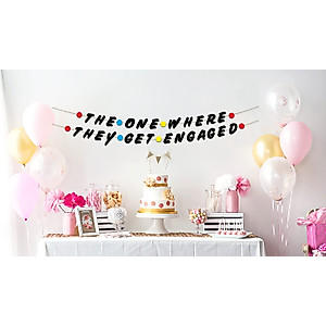 Friends Themed Engagement Party Black Glitter Banner - Wedding Announcement and Bridal Shower Decorations