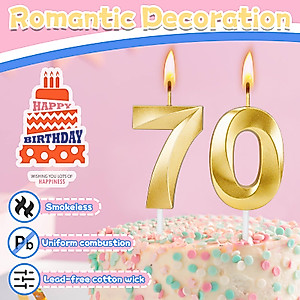 70th Birthday Candles for Cake,Gold Number Candles for Happy Birthday Cake Toppers,Birthday Decorations for Women Men Party Anniversary Wedding