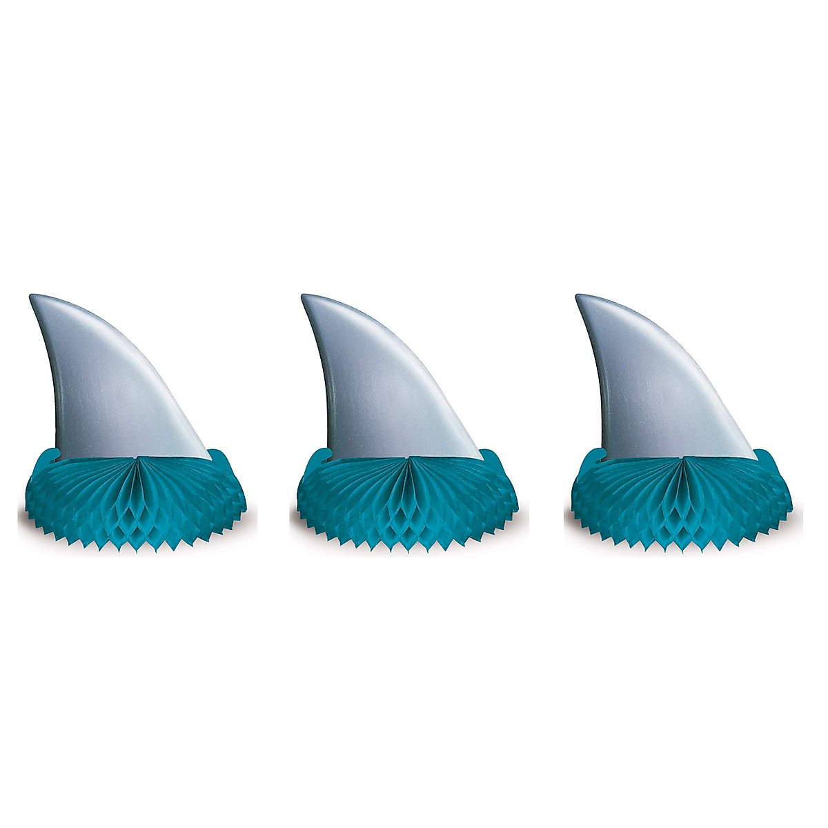 Beistle 3 Piece Shark Theme Party Supplies Birthday Decorations Table Centerpieces, Gray/Blue, 6.75" x 6.25"