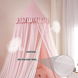 Kertnic Bed Canopy for Kids Room Double Layer Mosquito Net, Hanging Play Tent Children Reading Nook Canopies, Round Dome Princess Castle Dreamy Bedding for Girls Room House Décor (Beige Pink)