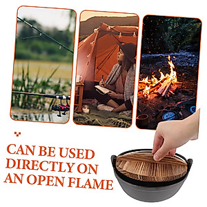 1 Set Sukiyaki Cast Iron Stockpot Shabu Shabu Pot Camping Hot Pot Iron Nabe Pot Steaming Stock Pot Japanese Soup Pot Nonstick Frying Pan with Lid Useful Pot Thicken Wood Nabemono