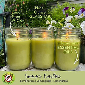 Mosquito Naturals Lemongrass Candles with Essential Oils - Made in USA - (Set of 3) for Patio, Deck, Outdoor or Indoor Use – All Natural, Soy Base Candles, 9 oz Jars with Lid