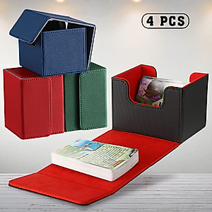 Yookeer 4 Pieces Leather Deck Card Boxes Cards Deck Game Box for Collectible Playing Card Box Compatible with MTG Commander Decks (Black, Green, Red, Blue, Horizontal)