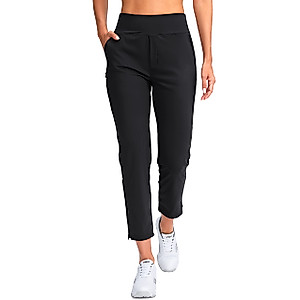 YYV Women's Golf Pants Stretch Work Ankle Pants High Waist Dress Pants with Pockets for Yoga Business Travel Casual(Black XX-Large)