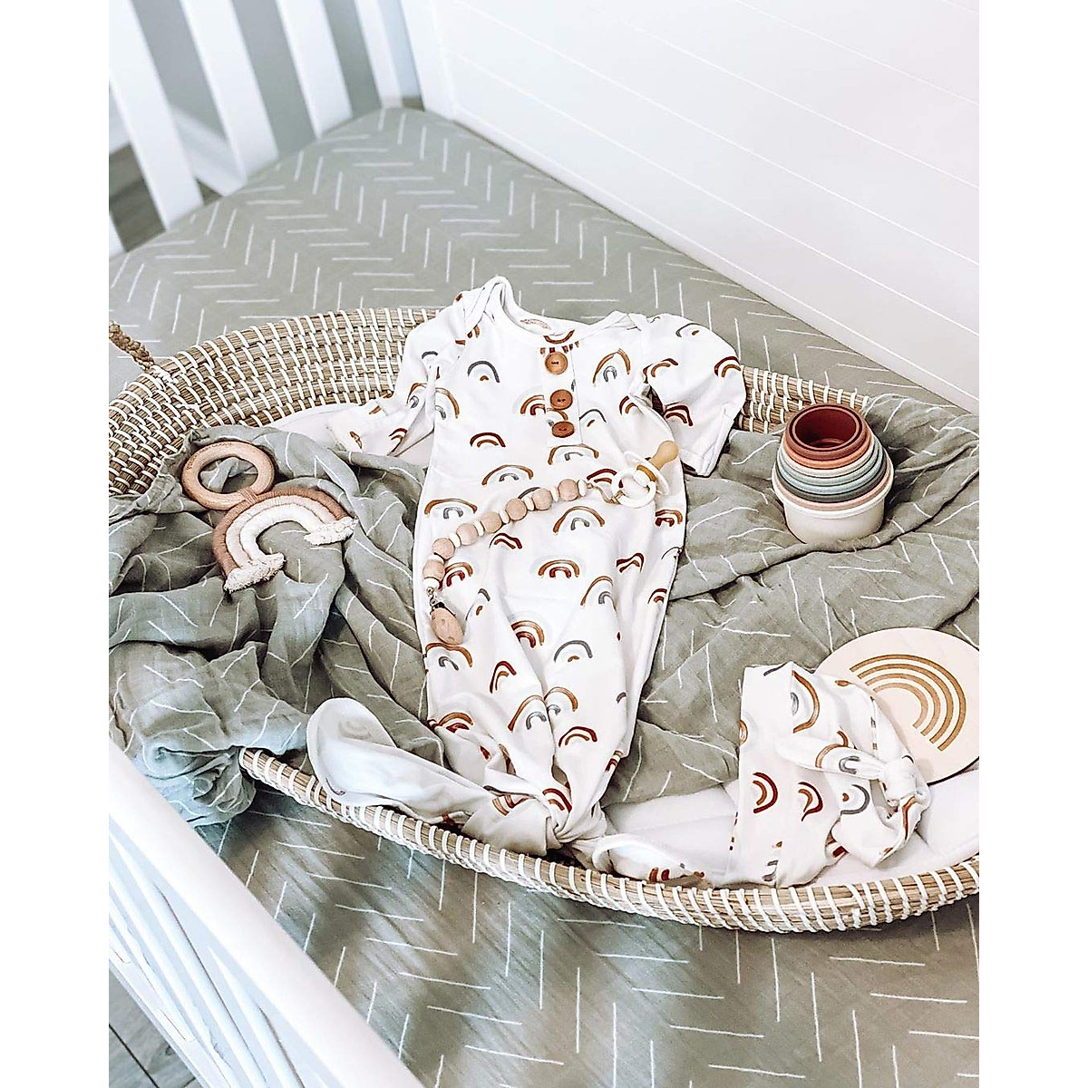 Baby Changing Basket with Pad - CPSC Safety Compliant - 100% Quilted Linen Cover Included - Nursery Changing Table Baskets - Baby Moses Basket Inspired - Diaper Changing Pad Set - 32”x16“x4“ (Linen)