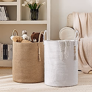 YOUDENOVA Cotton Rope Laundry Hamper Basket, 58L Tall Woven Collapsible Baskets for Blanket Organizing Clothes Hamper for Laundry Room Storage