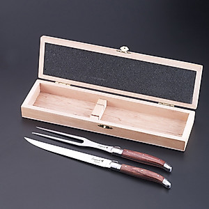 LAGUIOLE BY FLYINGCOLORS Steak Knife & Fork Set. Stainless Steel Carving Knife Set, Wooden Gift Box, 2 Pieces