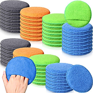 FillTouch 52 Pcs Microfiber Wax Applicator Pad 5" Diameter Soft Wax Pads for Car with Finger Pocket Cleaning Microfiber Polishing Pad Care Foam Sponge for Cars, Truck, Boat, Motorcycle, RV, 4 Colors