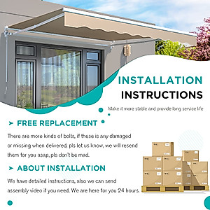 AECOJOY 10'×8' Manual Retractable Awning Sun Shade Patio Awning Cover Outdoor Patio Canopy Sunsetter Deck Awnings with Manual Crank Handle, Beige