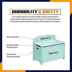 Personalized Wooden Toy Box for Boys and Girls - Sturdy Wood Toy Chest with Slow Closing Lid - Large Kids Toy Storage Box - Mint Wooden Toy Trunk for Kids Playroom and Bedroom