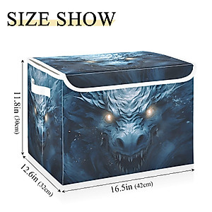 ZRWLUCKY Blue Dragon Storage Organizer Box with Lids and Handle Sturdy Foldable Decorative Storage Box for Playroom, Bathroom, Bedroom, Kids, Boys, Girls, Adults, Puppies