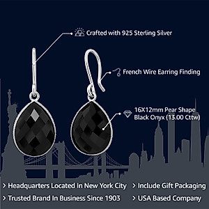 Gem Stone King 925 Sterling Silver Black Onyx Dangle Earrings For Women (13.00 Cttw, Gemstone Birthstone, Pear Shape 16X12MM)