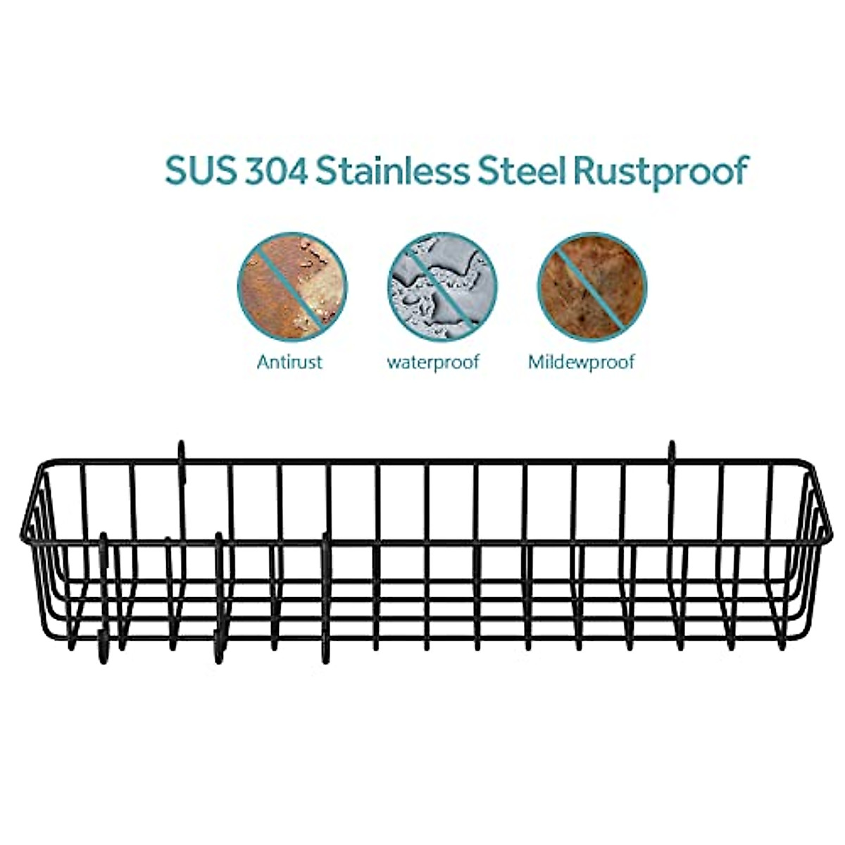 CALM COZY Bathroom Organizer, 4-Tier Shower Caddy Basket, Wall Mount Shower Organizer Metal Shelves Organization, Rustproof Bathroom Shelves Storage with 6 Hooks for Hanging Sponge, Black