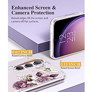 GVIEWIN Case Compatible with Samsung Galaxy S23 Case, with Screen Protector + Camera Lens Protector Floral Shockproof Clear Hard PC+Soft Bumper Women Phone Cover 2023 6.1" (Cherry Blossoms/Purple)