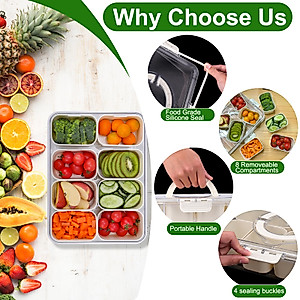 AIERSA Divided Serving Tray with Lid,8 Compartment Snack Tray,Travel Snackle Box Container for Picnic,Snack Box Container for Adults,Charcuterie Board with Lid,Snack Boxes for Fruit,Veggie