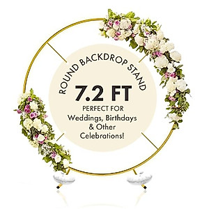 7.2FT Round Backdrop Stand - Circle Backdrop Stand Gold Balloon Arch Frame kit - Metal Wedding Arch Backdrop Stand - Circle Arch Gold Arch for Parties, Wedding, Baby Shower Decorations