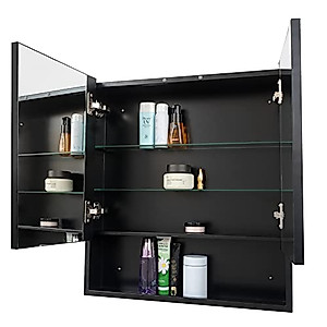 HESONTH Farmhouse Black Metal Framed Surface Mounted Bathroom Medicine Cabinet with Mirror Rectangle Vanity Mirros Cabinet for Wall 22x24 inch