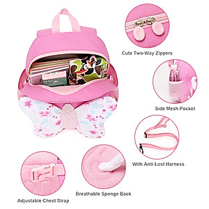 Toddler Backpack with Anti-Lost Harness Kids Backpack School Bag for Baby Girl Boy 1-5 Years(Butterfly)