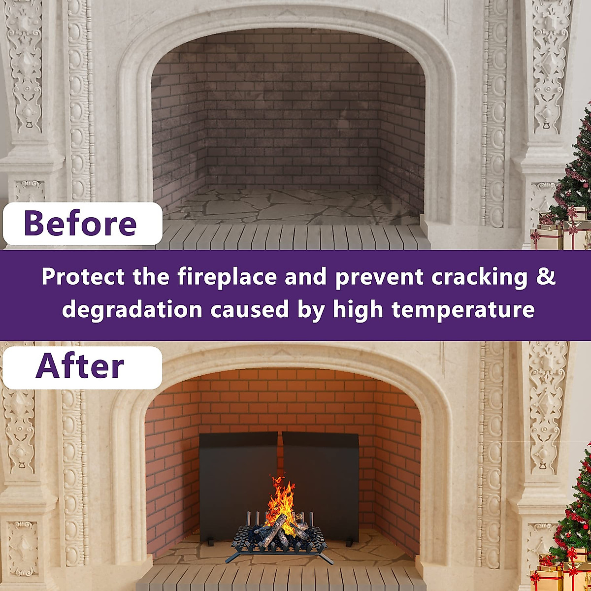 Mxclimate Adjustable Fireback with Support Legs, Heavy Duty Fireplace Wall Protector and Heat and Radiant Reflector, Flexible Reflecting Angle, Fits Firebox Width from 13" to 26", 2 Pack, Black