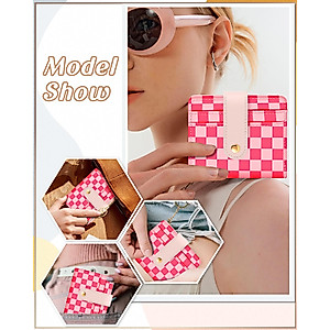 Bistup Wallet for Women Cute Bifold Small Card Wallet Rfid with Keychain for Ladies Teen Girls Female Medium Girly Aesthetic Thin Slim Checkered Plaid Unique Pretty Leather Credit Card Holder Purse