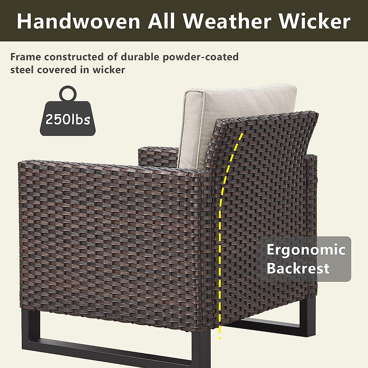 Rilyson Patio Furniture Chairs Outdoor Chair - Wicker Patio Furniture Set of 2,PE Rattan Patio Seating with Cushions for Deck Porch Balcony Backyard Garden(Brown/Beige)