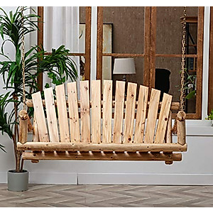 Anraja 800lbs Rustic Hanging Log Porch Swing Wood with Chains Heavy Duty 4 Ft, Lightly Toasted