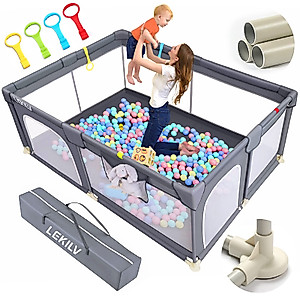 LEKILV Baby Playpen, Extra Large Playpen for Babies and Toddlers, Outdoor Portable Foldable Infant Playpen, Sturdy Safety Huge Baby Fence Play Mat Ball Pit（59x70.8x26 in)