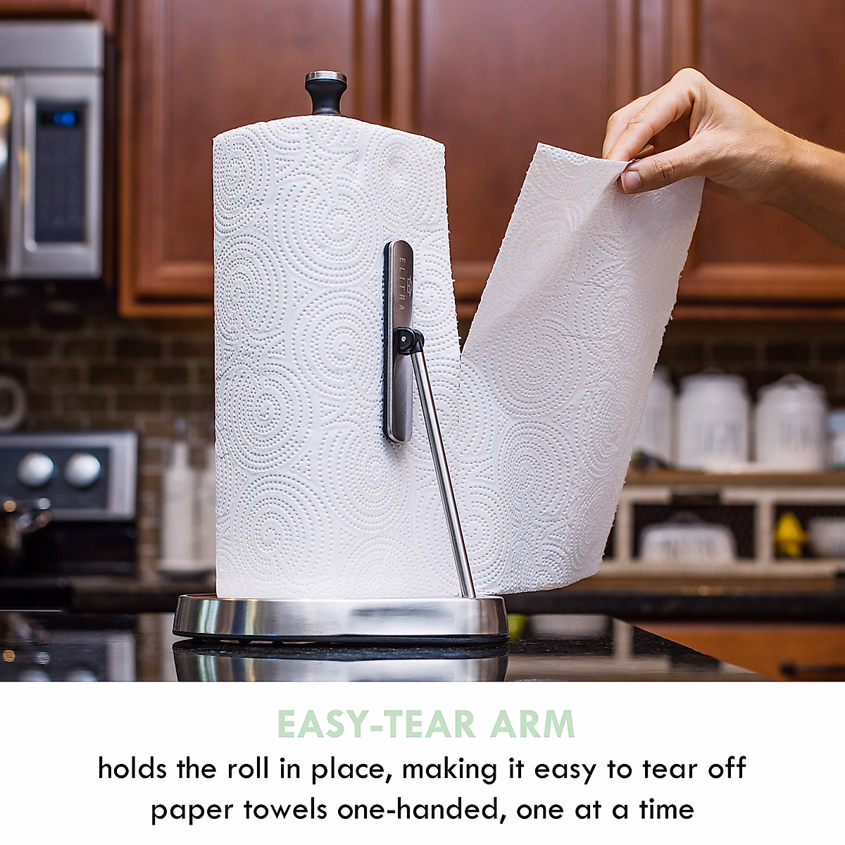 ELITRA Home Easy-Tear Standing Paper Towel Holder, Stainless Steel - Silver