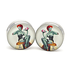 Mystic Metals Body Jewelry Large Gauge Zombie Pin Up Picture Plugs - Sold As a Pair (1-3/8" (35mm))