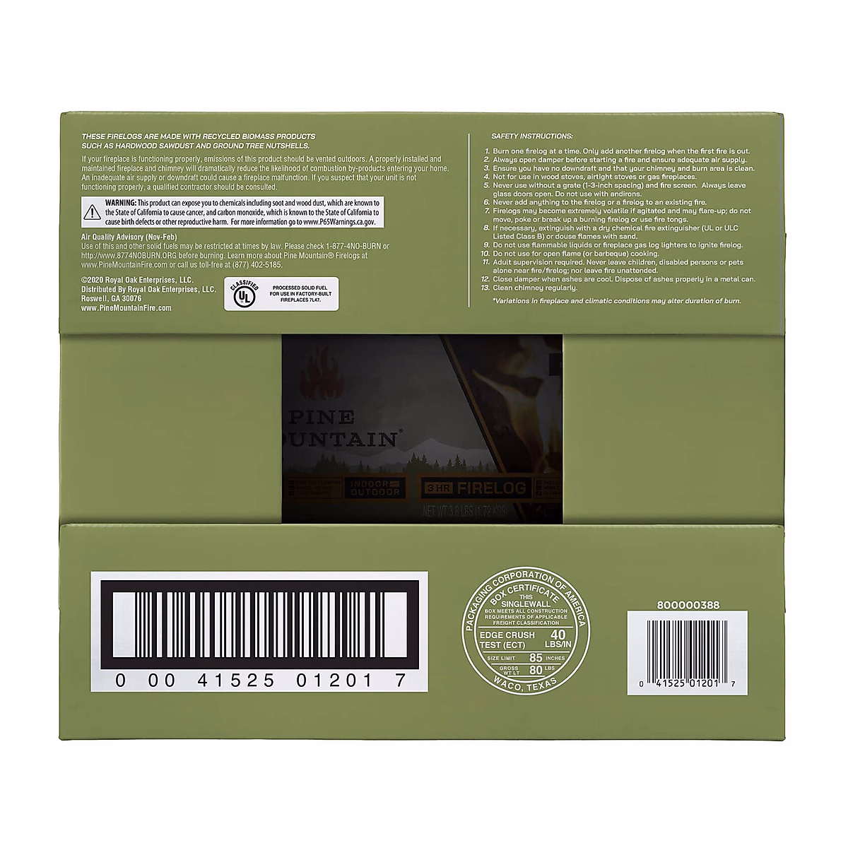 Pine Mountain 100% Natural Classic Firelog, 3-Hour Burn Time, 6 Logs