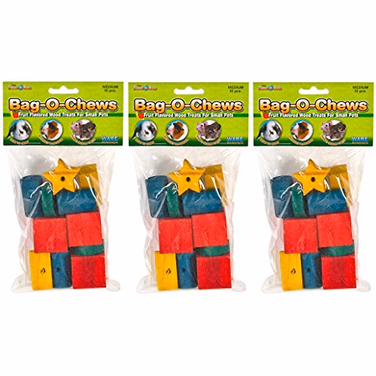 Ware Manufacturing (3 Pack) Pine Wood Bag-O-Chews Small Pet Treat (Medium - 12 ct. Per Pack)