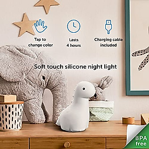 Globe Electric 13319 Brontosaurus Multicolor Changing LED Integrated Rechargeable Silicone Night Light, Table Lamp, Tap Light, White, Reading Light, Home Essentials, Bedroom, Nightstands, Room Décor