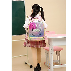 Mloovnemo Girls Elementary Primary School Bag Unicorn Backpack Diamond Glitter Princess School Backpack Large Capacity(Large, Unicorn Pink)