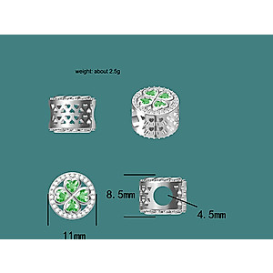 925 Sterling Silver Four Leaf Clover Charm fit Pandora 3mm Snake Chain Bracelet & Necklace - Green Lucky Shamrock Crystal Charm St Patricks Day Gift Jewelry Accessories for Women