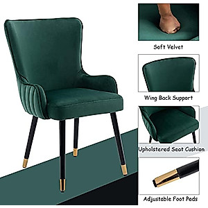 Guyou Velvet Dining Chairs Set of 8 Upholstered Kitchen Chairs, Accent Guest Chair Wingback Dining Room Chair Side Chair with Quilting Back and Gold Legs for Living Room Vanity (Emerald Green, 8 pcs)