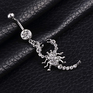 Kinsing 14G Dangle Animal Belly Button Ring Scorpion Navel Ring Pink 316L Stainless Steel CZ Body Piercing Jewelry For Women Girls