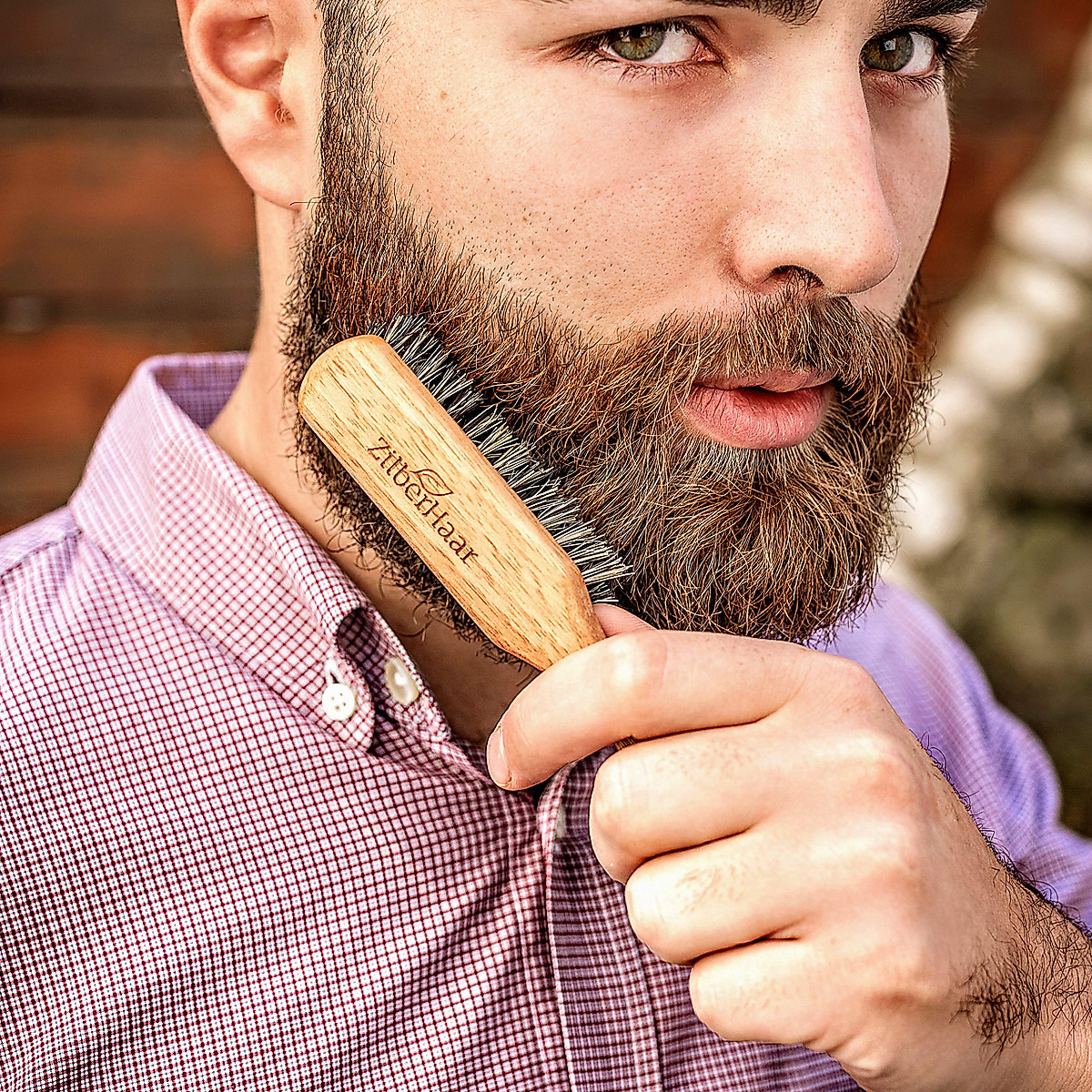 ZilberHaar Vegan Beard Brush - Stiff Bristles - Oiled Walnut and Mexican Tampico bristles - Animal-Free Beard Grooming Product - Made in Germany