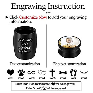 Photo Custom Small Urns for Human Ashes Mini Cremation Urns for Ashes Aluminium Picture Ashes Holder-Black
